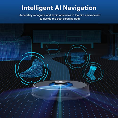 Shellbot Robot Vacuum Cleaner, LiDAR Navigation 4000Pa Robotic and Mop, AI Object Recognition Laser, Multi-Level Mapping, 5200 mAh, 3 in 1, WiFi/App/Alexa, Self Charge Resume Hoover, Gray (SL60)
