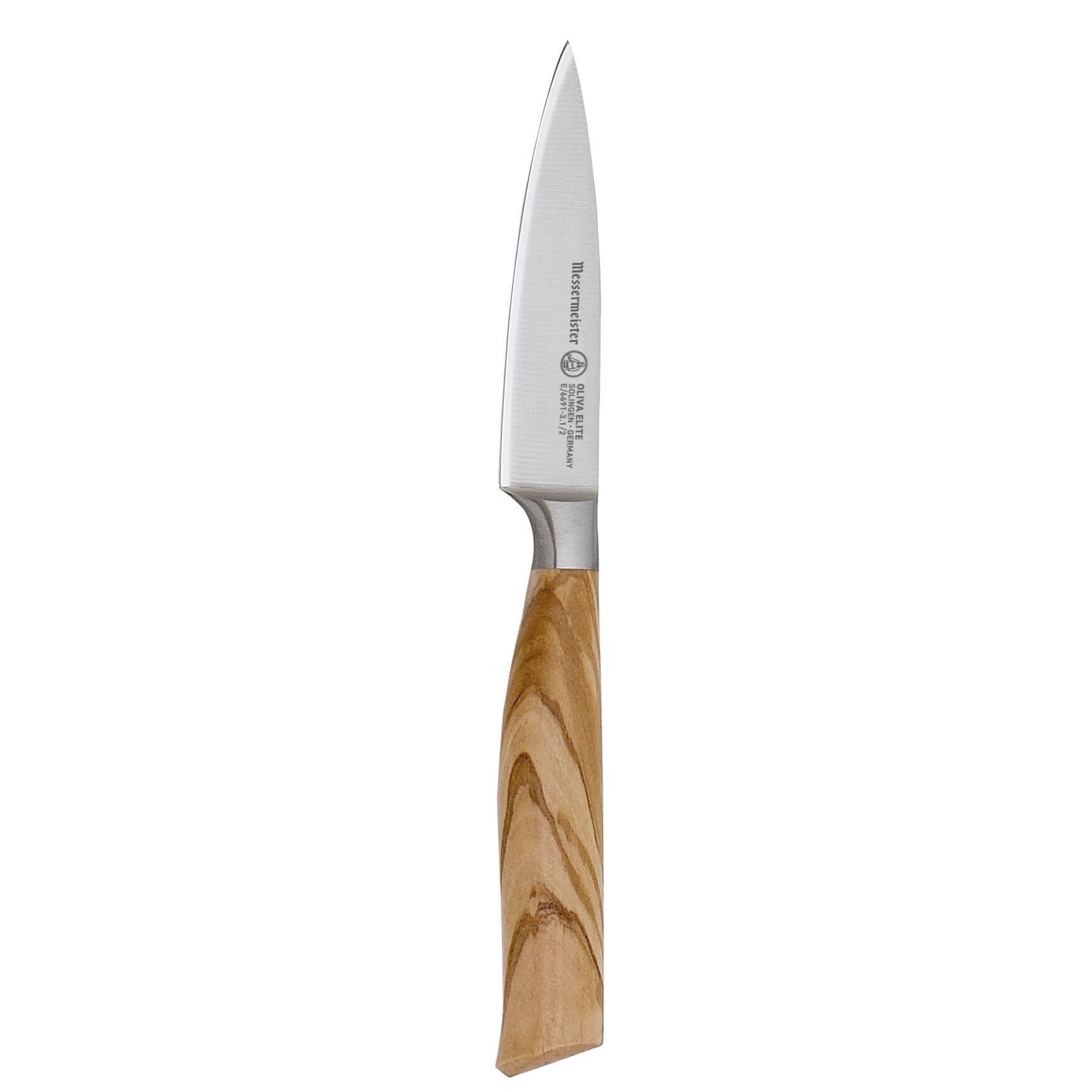 Messermeister Oliva Elite 3.5ā Paring Knife - Fine German Steel Alloy Blade & Natural Mediterranean Olive Wood Handle - Rust Resistant & Easy to Maintain