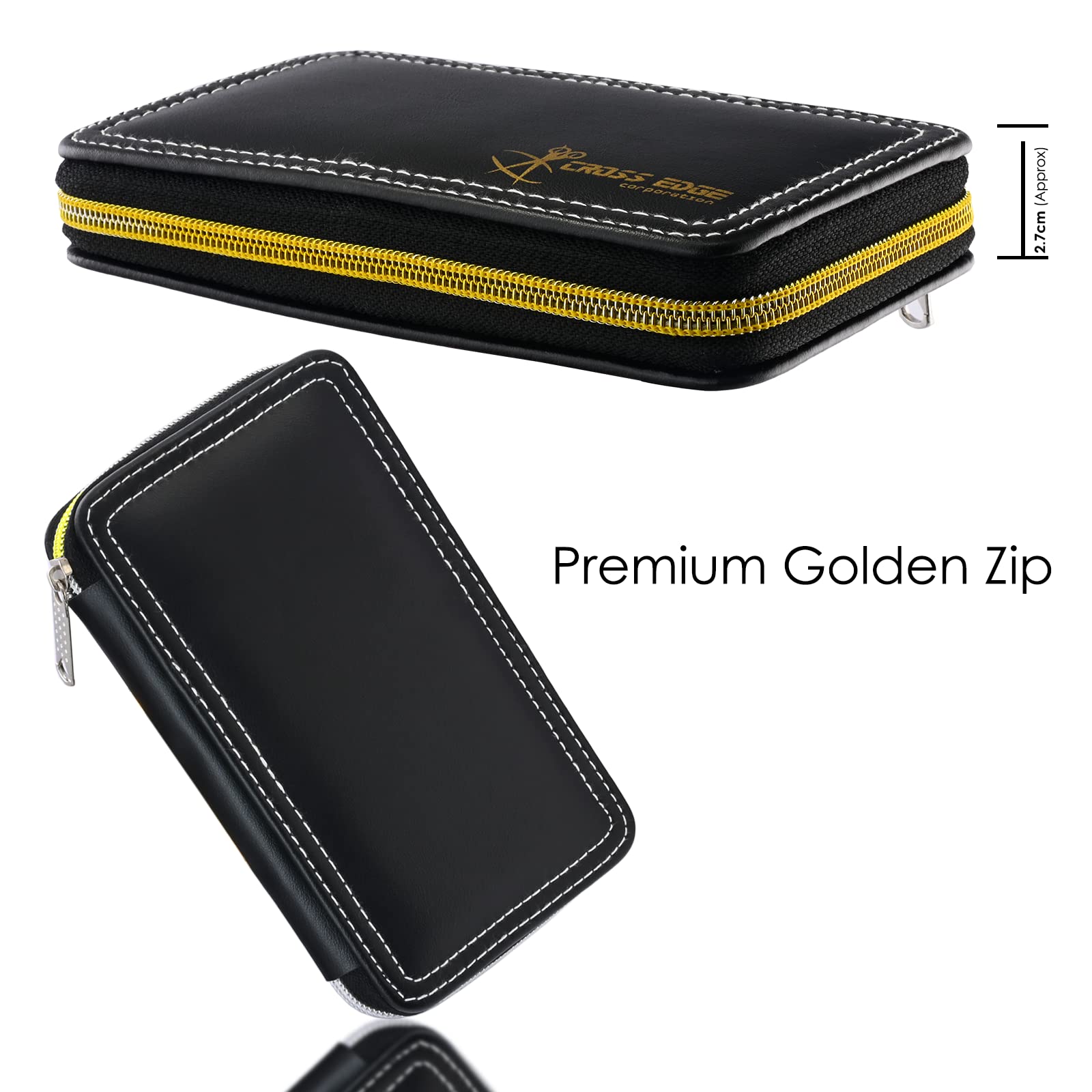My Hair Tools PU Leather Empty 12pcs Eyelash Extension Tweezer Carry Case Portable Double Layers Travel Storage Bag Tweezers Lash Organize – Keep Your Beloved Safe & Secure (Gold Zip)