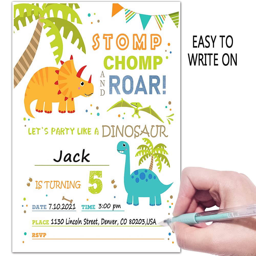 ukebobo 5th Birthday Party Invitations with Envelopes – Dinosaur Birthday Party Invitations, Dinosaur Party Decorations– 20 Cards With Envelopes(sjl-05)