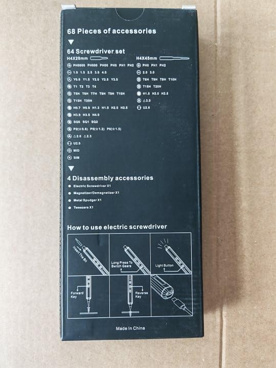 Mini Electric Screwdriver, 68-in-1 Precision Electric Screwdriver 400RPM with 5 Torque Settings, 68 Drill Bits, Pry Bar, Led and Tweezers, Electric Precision Screwdriver Kit for Pc Building