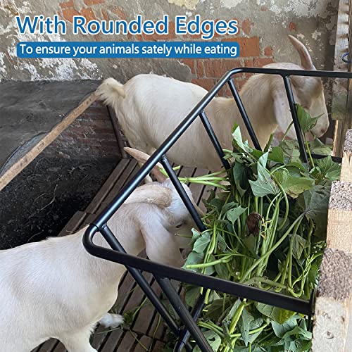 QVQE Hay Feeder Goat, 18 Gallon Multiple Sided Goat Hay Rack, Heavy Duty Iron Wall Hay Rack for Sheep with Detachable Grain Tray, Effortless Installation in Farm, Yield