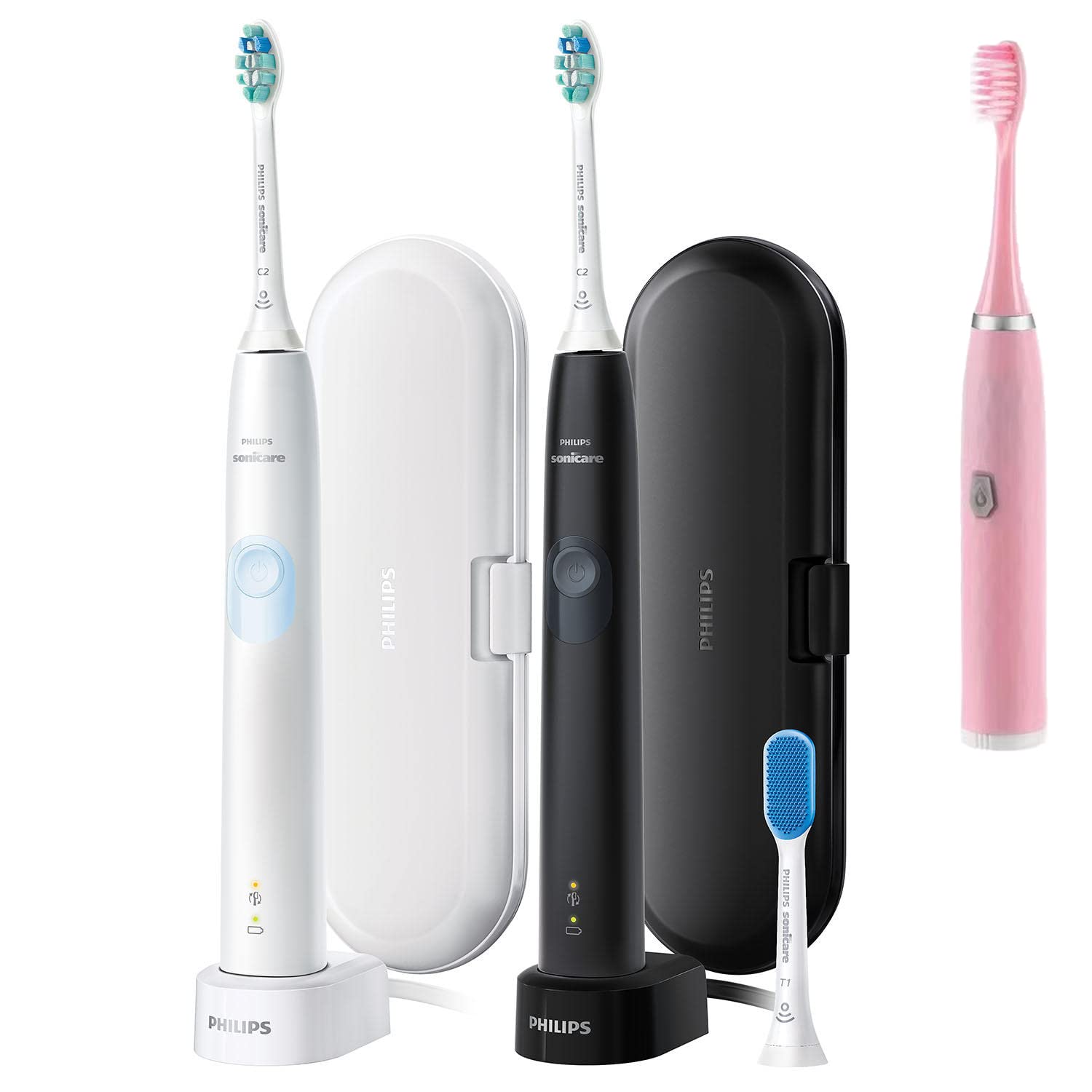 PHILIPS Sonicare ProtectiveClean 4300 Rechargeable Electric Power Toothbrush, 2 Pack - White + Black - Up to 2 Weeks Operating time - HX6809/83 - BROAG Random Color Electric Toothbrush