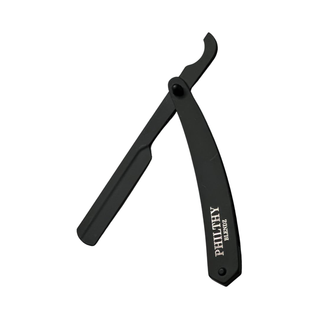 Philthy Blendz Metal Turkish Razor - Unique Safety Razor Includes Philthy Blendz Pouch - Professional Straight Razors for Men - Barber Razors for Men Stainless Steel Premium Black Razor
