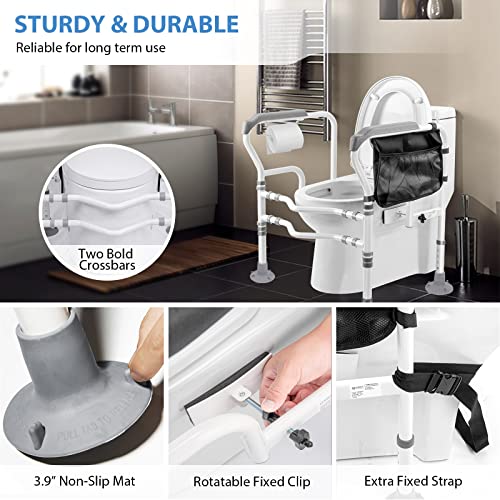 LEACHOI Toilet Safety Rails for Elderly, Toilet Rails for Elderly Free Standing, Heavy Duty Toilet Safety Frame with Arms, Handicap Toilet Seat, Height & Width Adjustable - 350lbs
