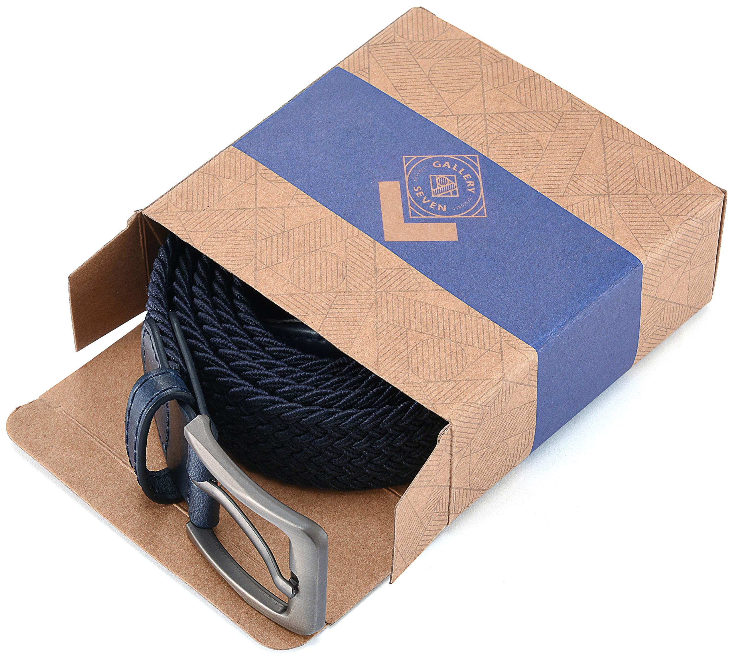 GALLERY SEVEN Woven Elastic Braided Belt For Men - Fabric Stretch Casual Belt - Navy - Medium (36-40")
