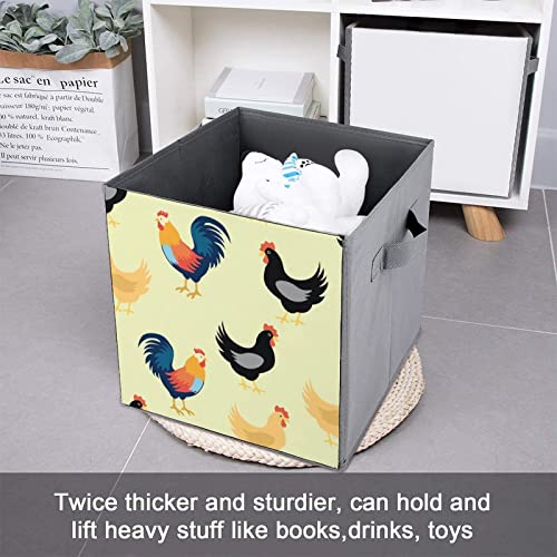 Rooster and Cock Large Cubes Storage Bins Collapsible Canvas Storage Box Closet Organizers for Shelves