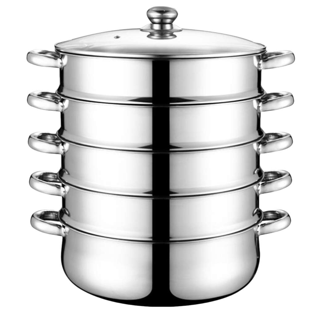 Luxshiny Steamer Pot Stainless Steel Steamer Pot, 5 Tier Stockpot Steaming Cookware Vegetable Dumpling Steaming Pot for Home Kitchen (28CM) Cooking Pot