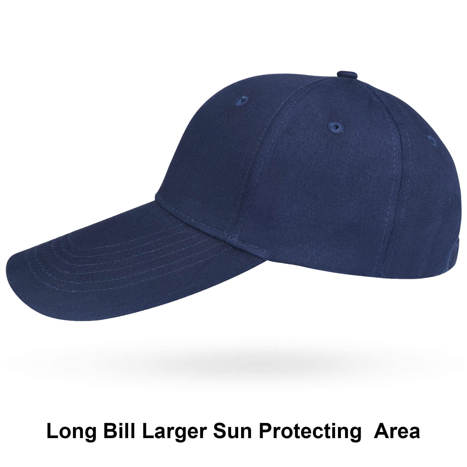Long Bill Cap for Men Women 4.3" Extra Long Baseball Cap, Cotton Long Visor Hat Adjustable Outdoor Long Brim Fishing Sun Hat (Navy)