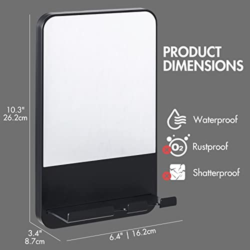 TAILI Shower Mirror Fogless for Shaving with Razor Holder, No Fog Mirror for Shower Suction, Rust-Proof & Removable Bathroom Mirror for Men and Women, Shower Makeup Shave Mirror,Black