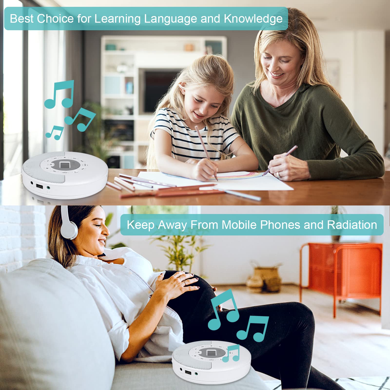 Portable CD Player with Speakers - Bluetooth CD Player Portable,Rechargeable Anti-Skip Walkman CD Music Player for Car/Travel with Headphones and AUX Cable,Home Audio Stereo Speaker,2000mAh Battery