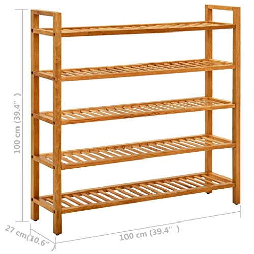 vidaXL Solid Oak Wood Shoe Rack, Rustic Farmhouse Decor, 5 Shelf Organizer, Compact and Portable Storage Space, Brown