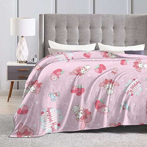 ORPJXIO Blanket Kuromi Anime My Melody Throw Flannel Blanket Bed Blanket for Couch Sofa Bedroom Home Decor 60"x50"
