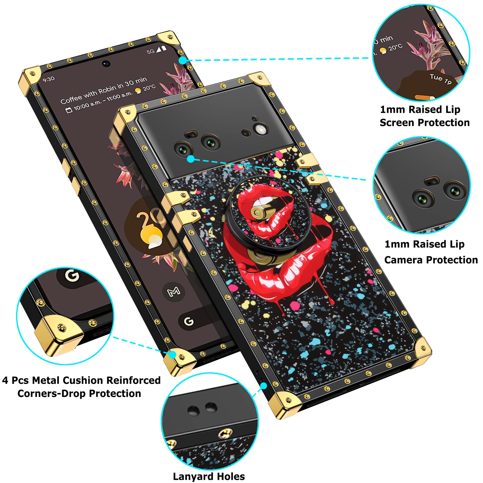 JAKPDE for Google Pixel 6 Pro 5G 2021 Case with Kickstand Cute Cover for Girls Women TPU Luxury Case with Strap Shockproof Protective Heavy Duty Case Compatible with Google Pixel 6 Pro 5G 2021 Black