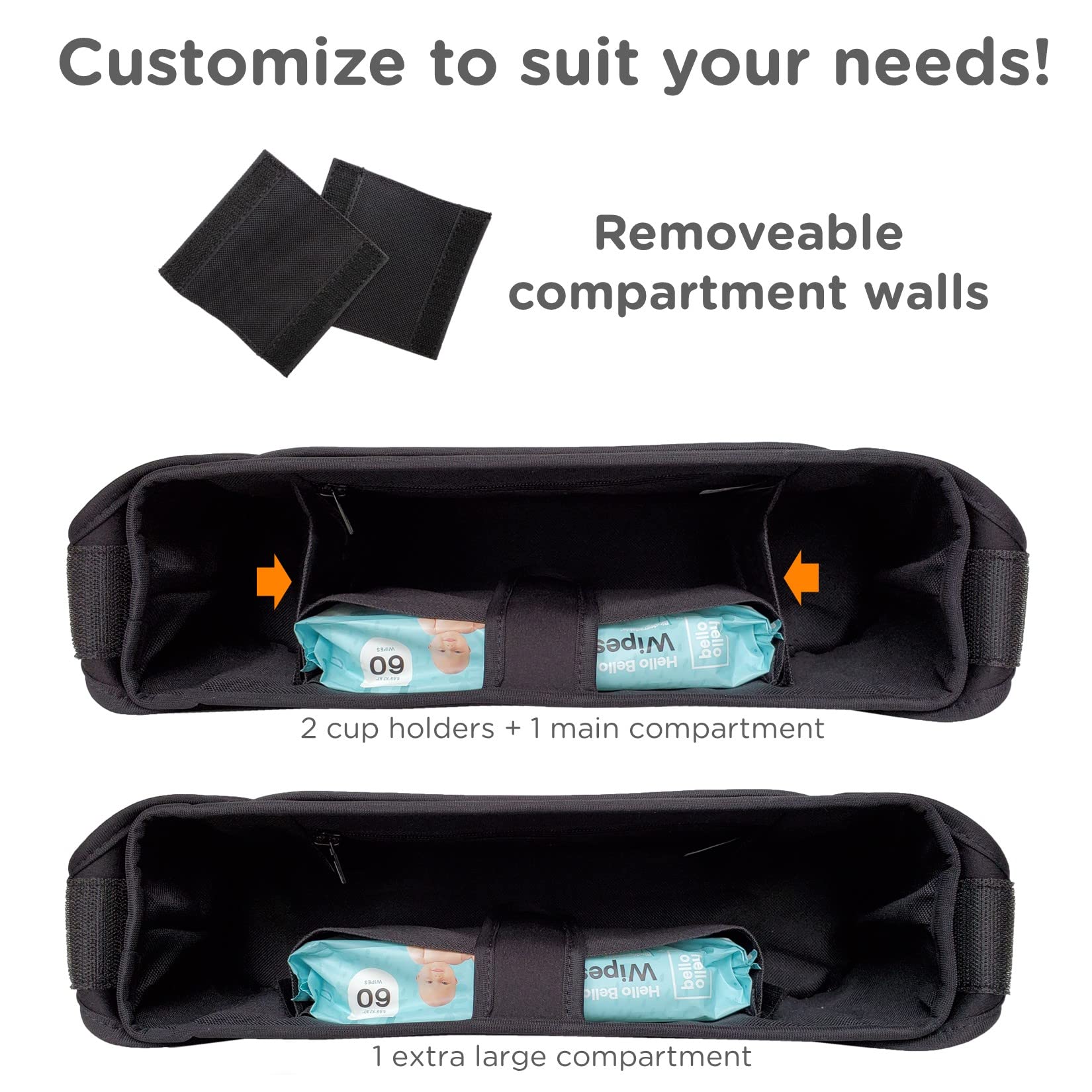liuliuby Stroller Organizer - Large Storage Space with Cup Holder & Easy Access Wipes Pocket - Customizable Compartments & Universal Fit Stroller Caddy - Parent Console Accessories - Vegan Leather