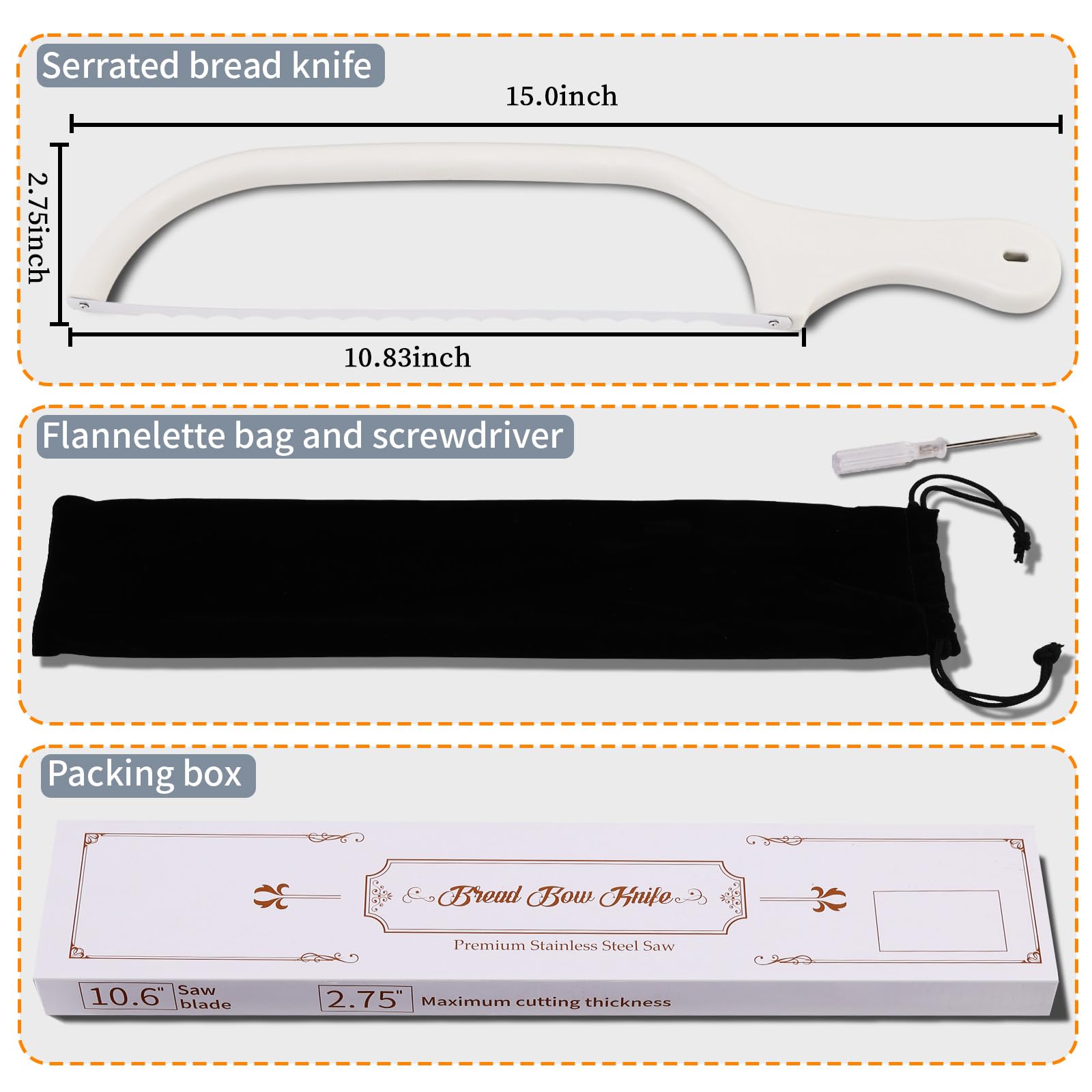 SLGRNIN Bread Bow Knife, Serrated Sourdough Cutter for Homemade Bagels, Baguettes and More - Right-Handed, Cuts Thin (1 Pack)