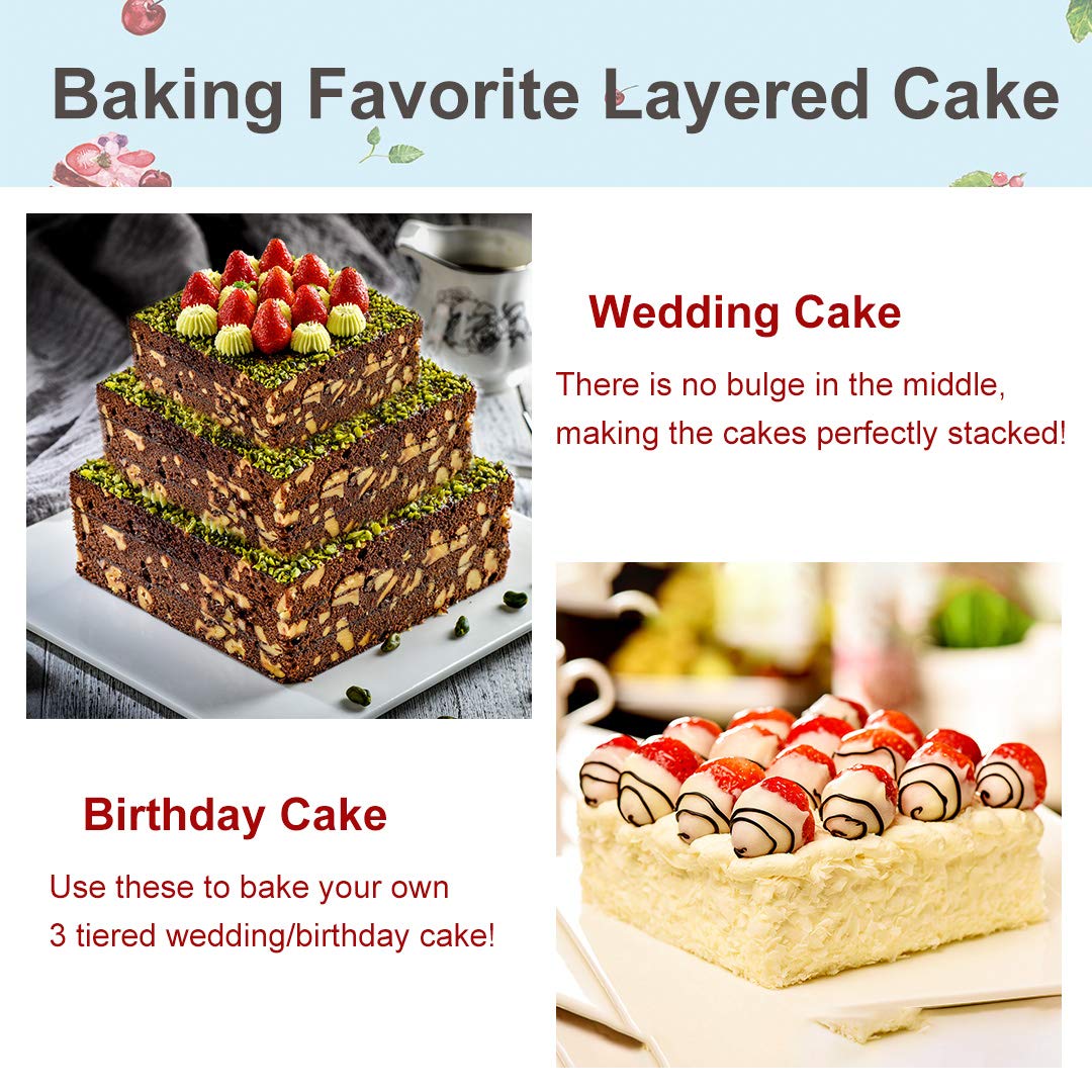 MEICHU Square Cake Ring 3 Pack, 4 to 7.8 Inch Stainless Steel Mousse Cake Mold Ring for Kitchen DIY Pastry