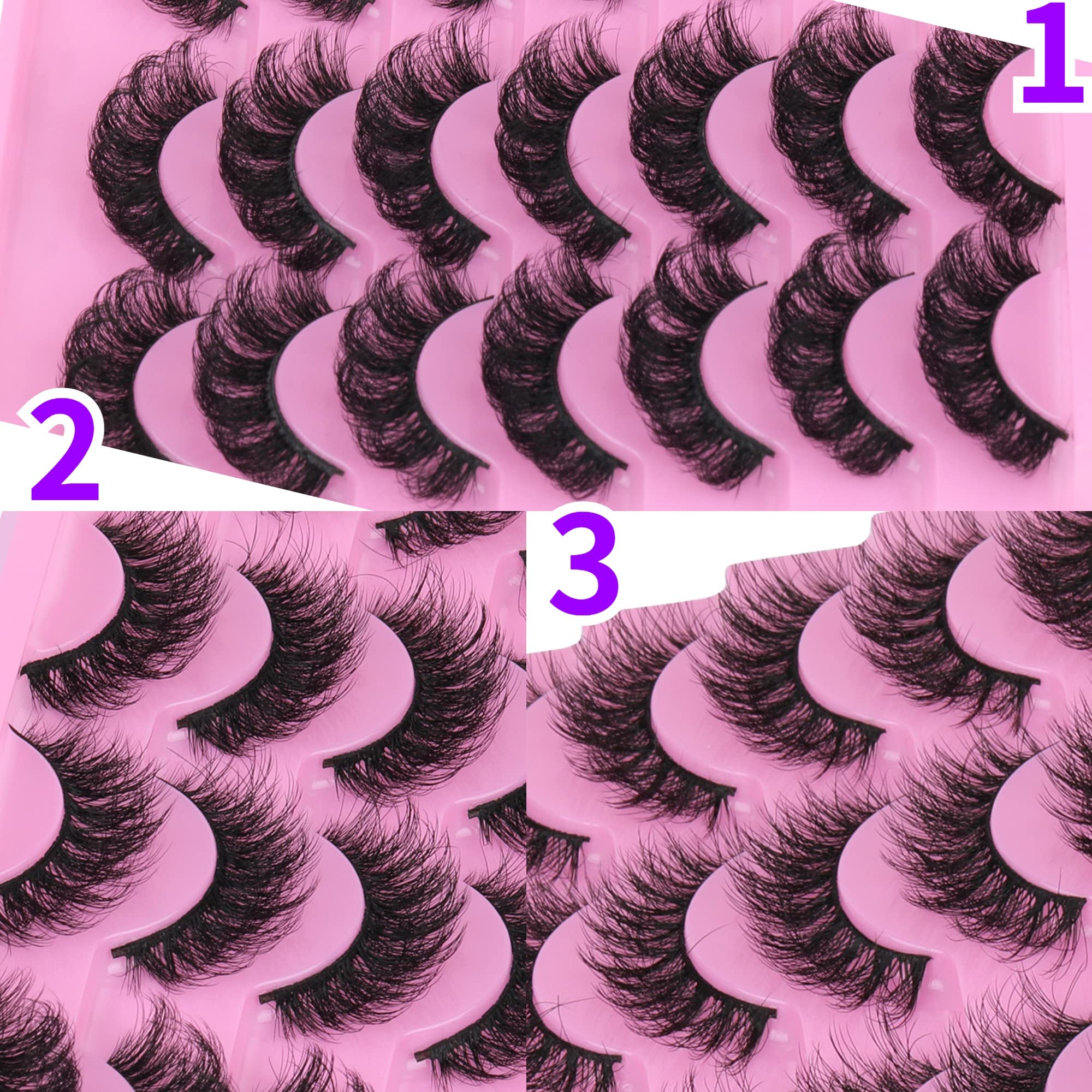 Natural False Eyelashes Mink Lashes Fluffy Wispy Cat Eye Lashes Pack 3 Styles 5D Lashes That Look Like Extensions by Geeneiya, 7 Pairs×3