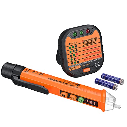 Neoteck Electrical Socket Voltage Tester Pen Kit Included Non-Contact 12-1000V AC Voltage Detector Pen and Receptacle Tester with AC Voltage Detector LED and Sound Alarm