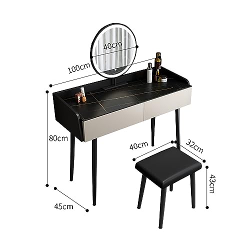 ZHIVIQ Vanity Table Set with Mirror and Cushioned Stool, Dressing Table Vanity Makeup Table,Black