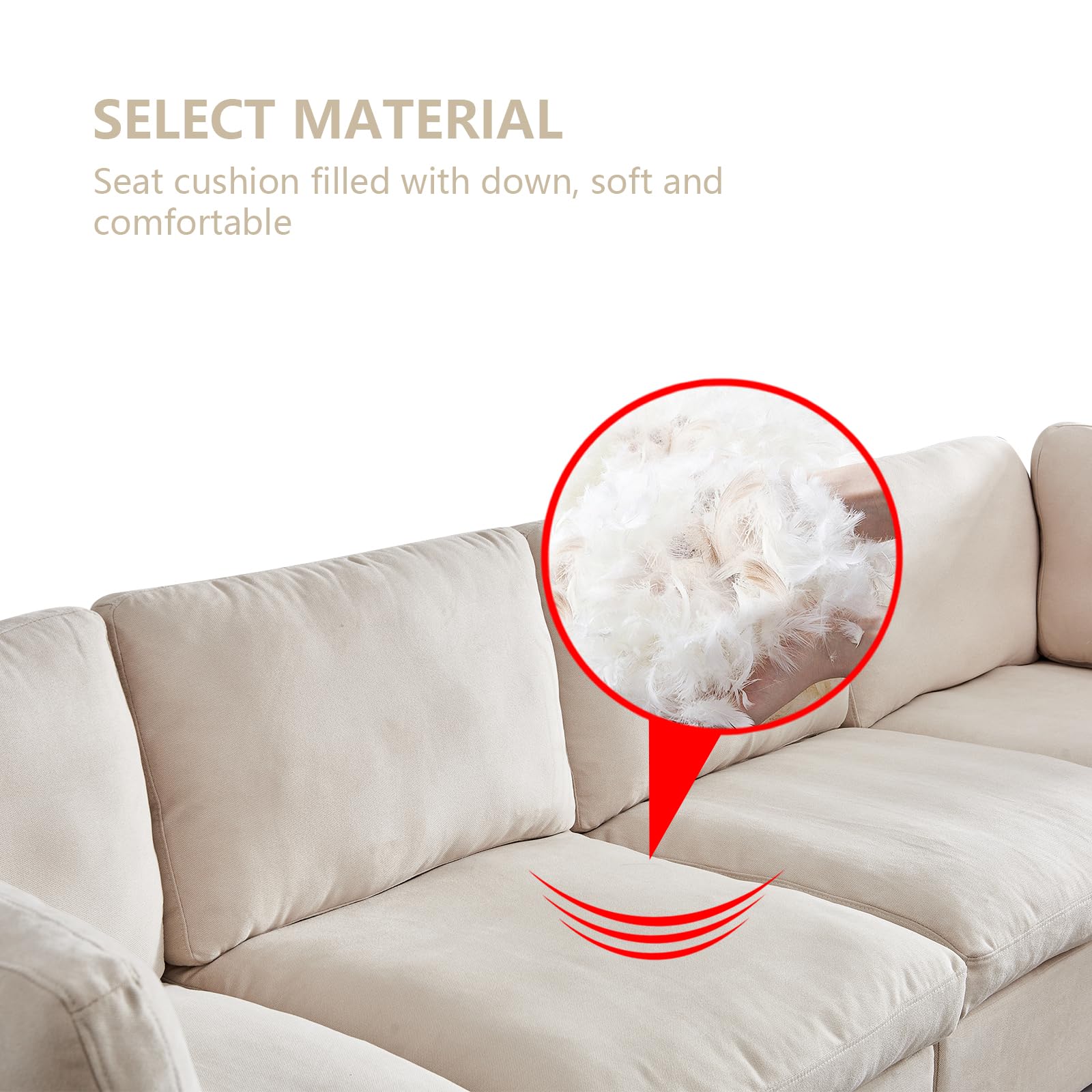 N NOORDENIYA 129'' Polyester U Shape Sectional Cloud Sofa, Oversized Modern Cloud Sectional Couch with Reversible Chaise, 6 Seater Sofa Set for Living Room, Apartment, Office. Beige