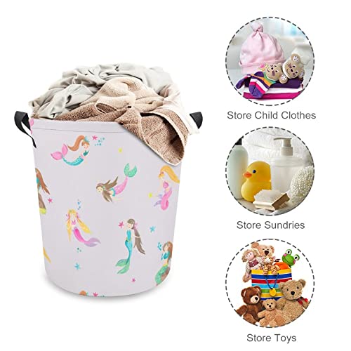 Mermaid Large Laundry Basket Hamper Bag Washing with Handles for College Dorm Portable