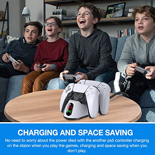 PS5 Controller Charging Station, PS5 Charging Station with Fast Charging AC Adapter 5V/3A for Playstation 5 Controller, Playstation 5 Charging Stand for Dualsense with LED Indicator, White