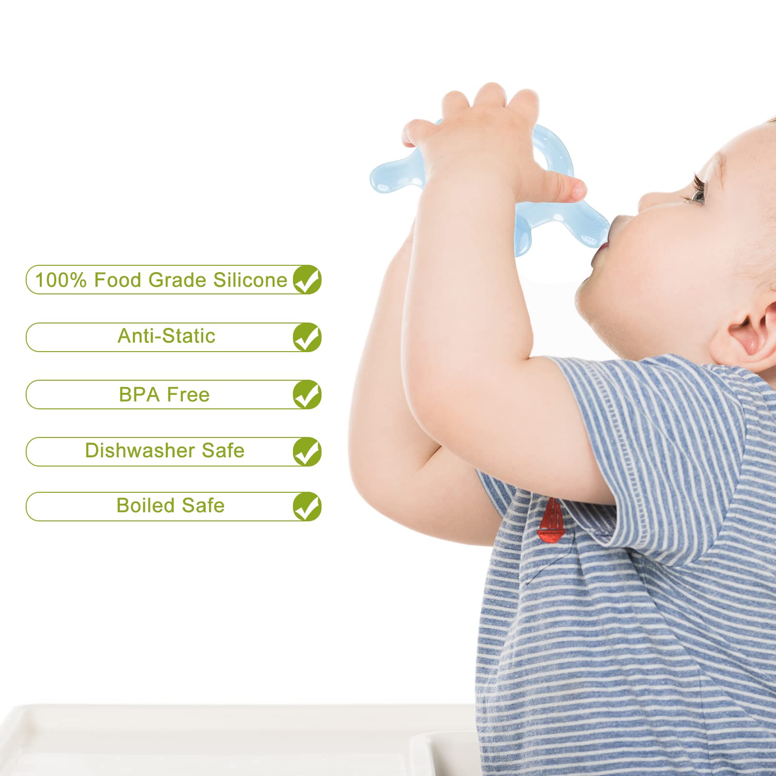 Natural Teething Relief for Babies, Chrxbei Baby Teethers for Babies 3-6 6-12 Months, Infants Newborn Boys and Girls, Pacifier Shape for Sucking and Chewing (1 Pack Cool Finger, Blue)