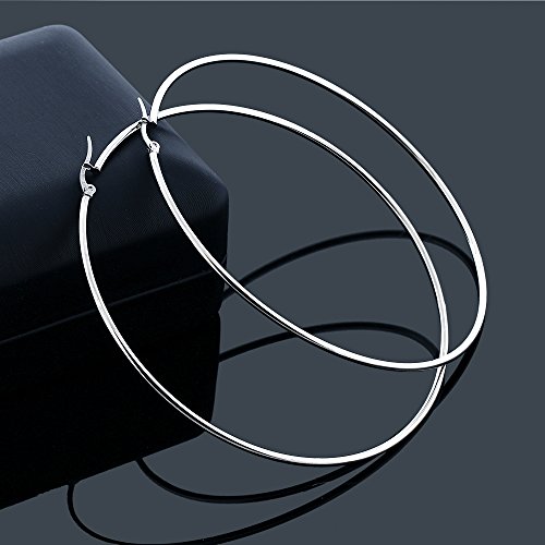 Gem Stone King 3.5 Inch Stainless Steel Silver Tone Hoop Earrings For Women