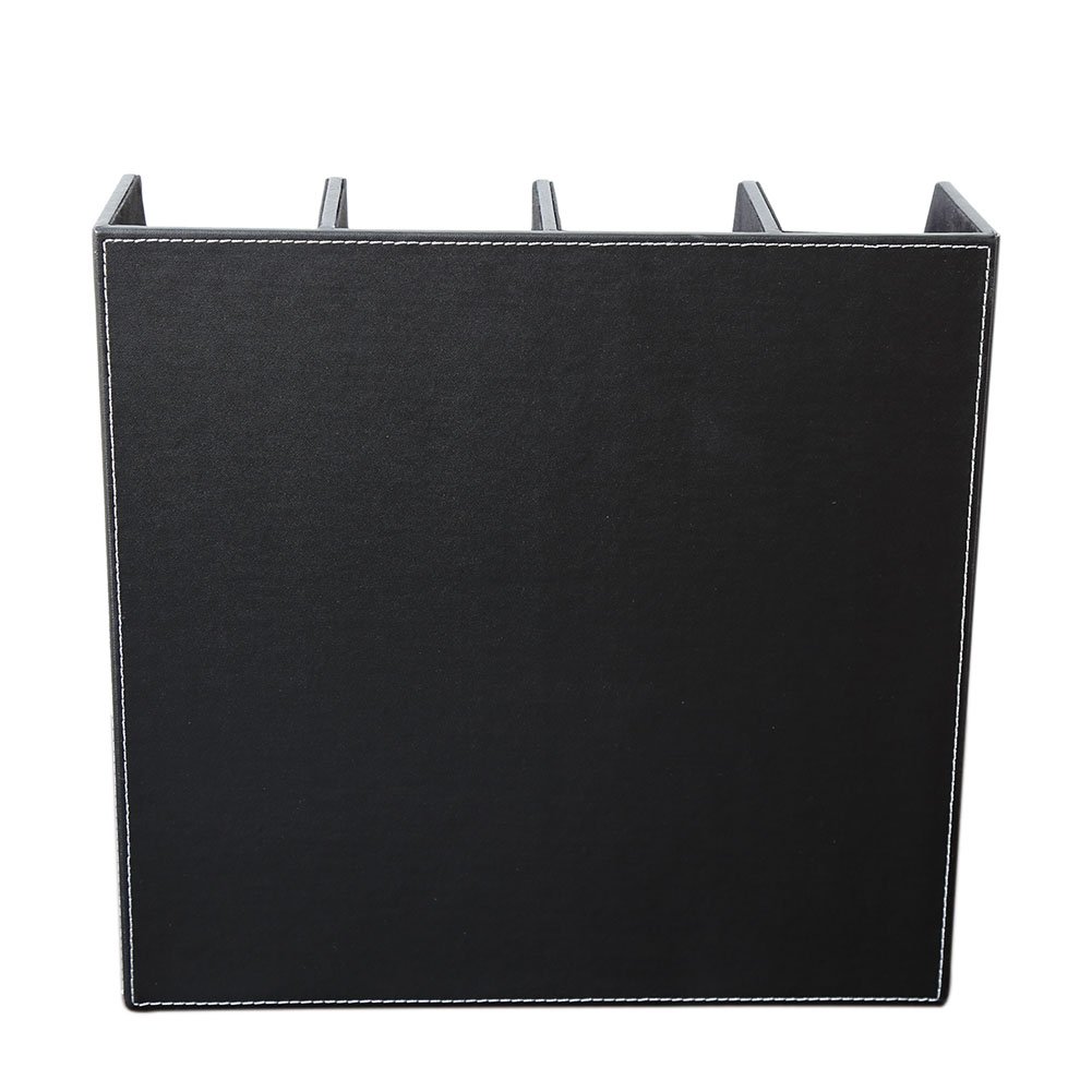 KINGFOM 4-Slot Wood Leather Document Files Holder Rack Stand Desk Files Organizer Papers Collection Cabinet (4 Slot Black)
