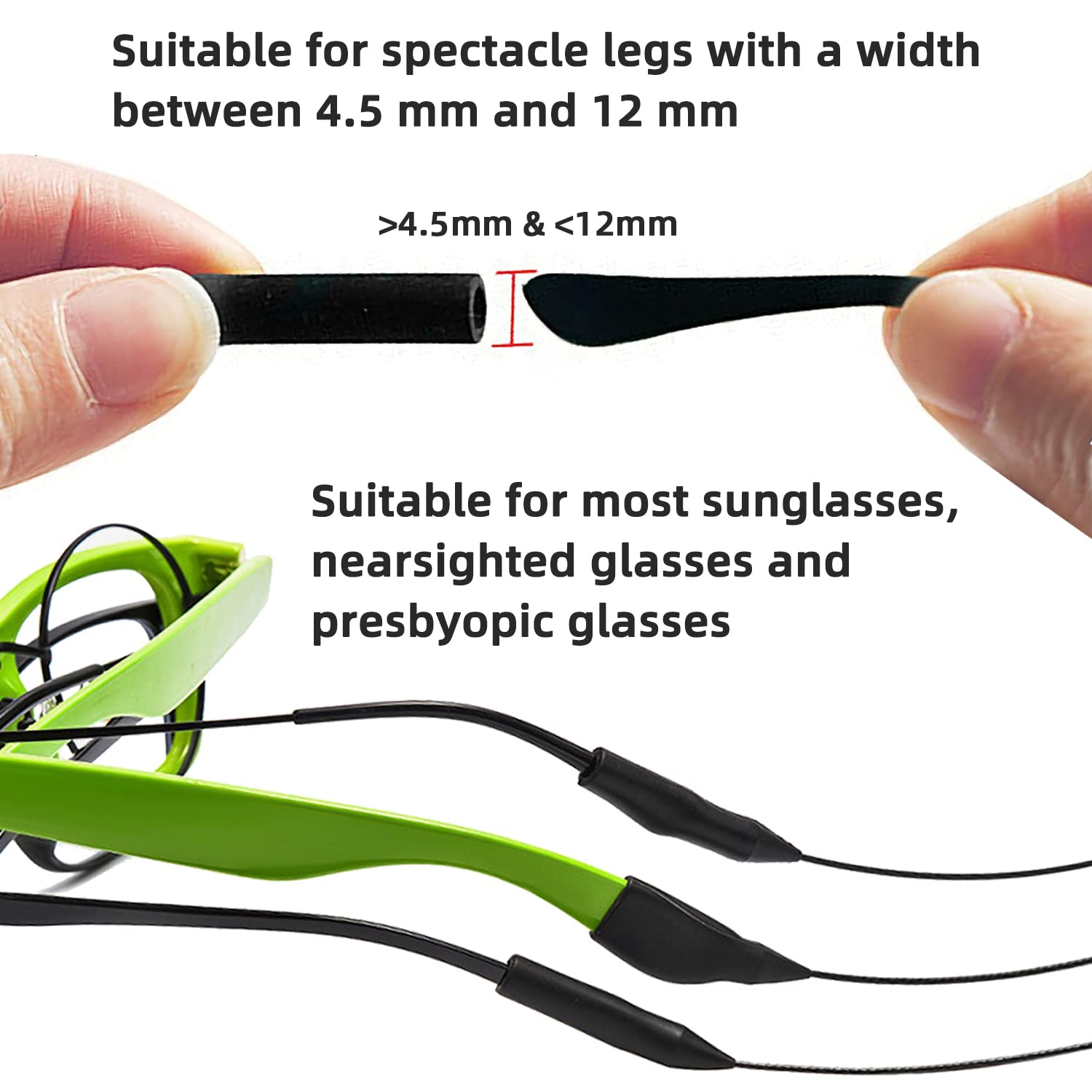 Maitsol Glasses Strap (4 PCS) - No Tail Sunglasses Strap - Adjustable Eyeglasses Strap - Eye Glasses Holder Around Neck, Sports Eyewear Retainer Glasses Strap for Men Women 14Inch(Black)