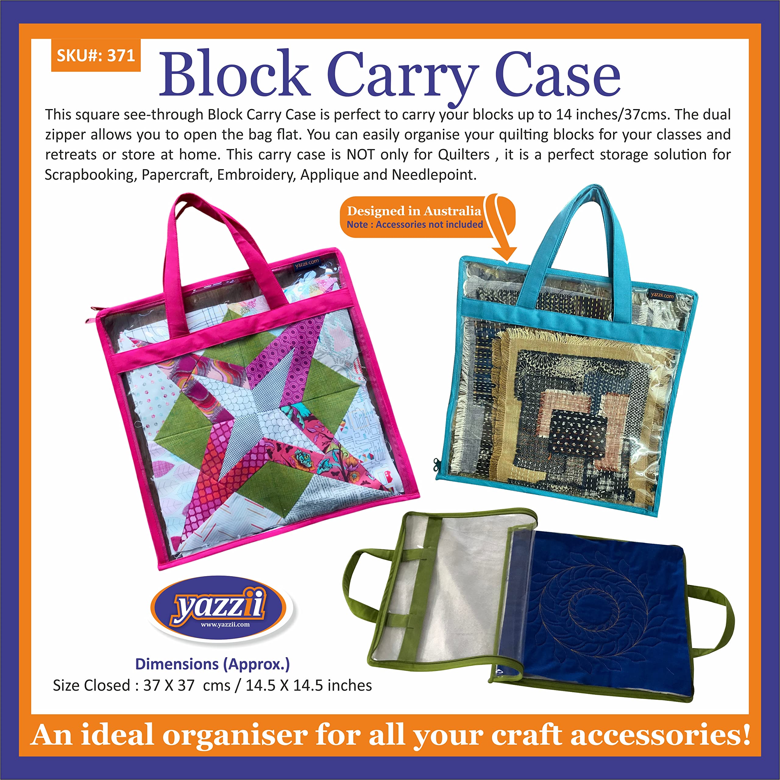 Yazzii Quilt Block Carry case, Blue
