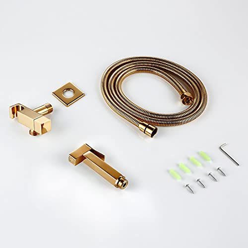 MINJING Bidet Sprayer for Toilet, Baby Cloth Diaper Sprayer, Brass Handheld Bidet Attachment for Personal Hygiene, Pet Shower, Wall Mount Bidet Faucet Gold