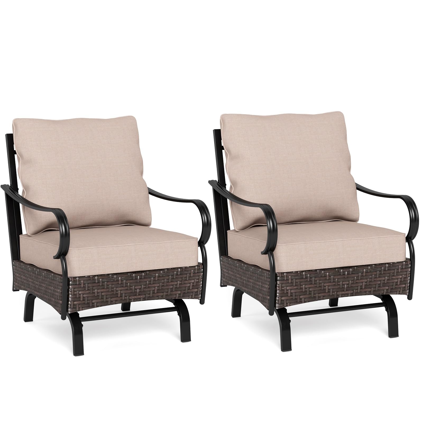 Sophia & William Extra Large Outdoor Patio Motion Sofa Chairs Set 2 PCS Heavy-Duty Metal Porch Furniture with High Back & Deep Seating Area, 5.5" Thicken Cushions for Deck, Lawn, Outside (Beige)