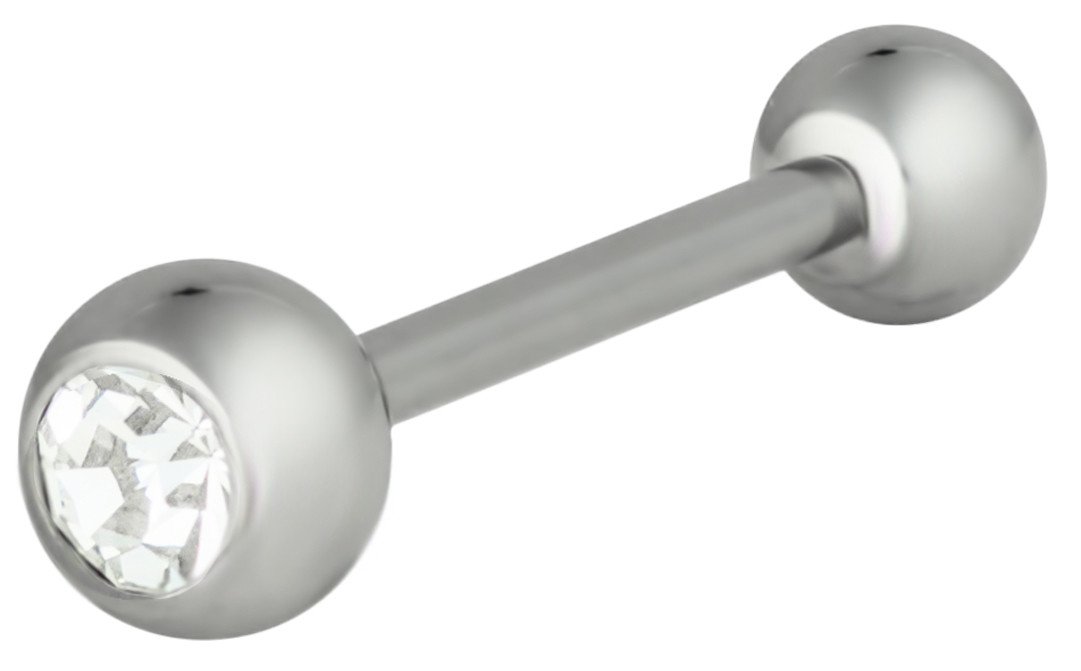 Forbidden Body Jewelry 14G 16mm (5/8 Inch) Internally Threaded Surgical Steel CZ Crystal Tongue Ring