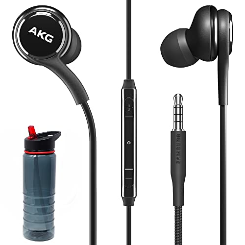 SAMSUNG AKG Wired Earbuds Original 3.5mm in-Ear Earbud Headphones with Remote & Microphone for Music, Phone Calls, Work - Noise Isolating Deep Bass, Includes Sports Water Bottle - Black