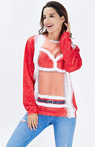 RAISEVERN Womens Ugly Christmas Sweater Funny Sex Design Fake 2 Pieces Pullover Sweatshirt Red 2,XXL