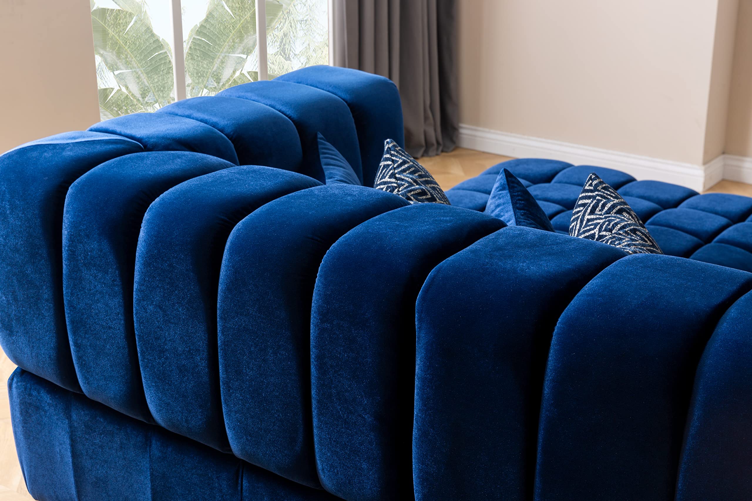 STAFFORA Sectional Sofa, Double Chaise Oversized U Shaped Couch, Ariana 7 Seater Velvet Sofa for Living Room (Blue)