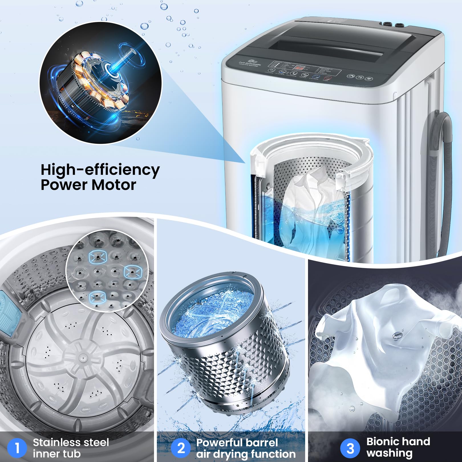Nictemaw Portable Washing Machine 20Lbs, 2.8Cu.ft Full Automatic Portable Washer with 4 Wash Programs 4 Water Levels 3 Water Temp & Drain Pump, Portable Washer Dryer Combo for Home, RV, Dorm