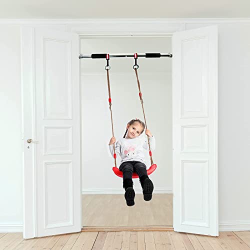 Plastic Swing Seat,Kids Swing Seat with 6.6ft Adjustable Rope and 2 Carabiners,Red Swings for Backyard Playground Indoor Outdoor