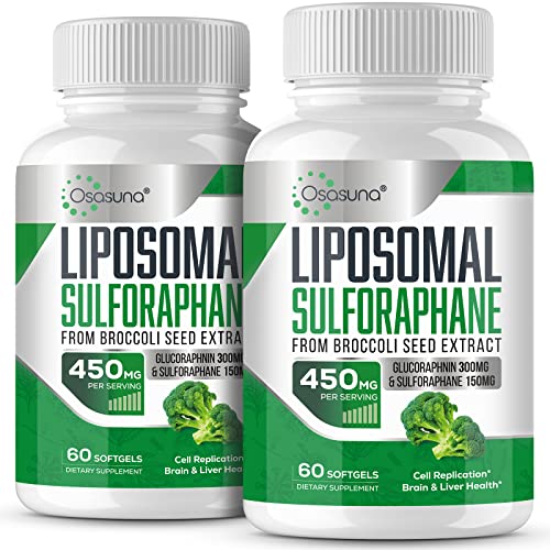 Osasuna Liposomal Sulforaphane 450MG, Maximum Absorption, Glucoraphanin with Myrosinase, Antioxidant Supplement from Broccoli Seed Extract, 120 Softgels