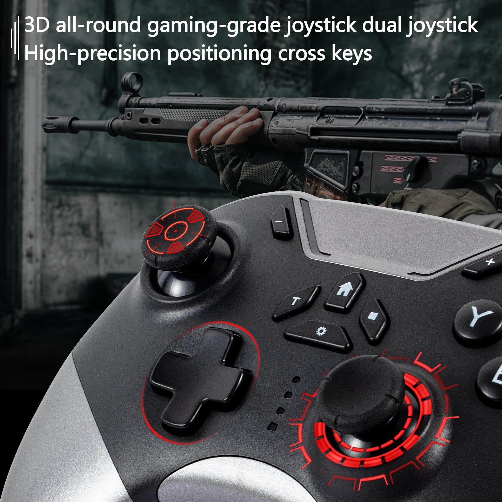 Liyoungy Wireless Game Controller for Windows 8 10 PC/Switch, Bluetooth Controller for iPhone Android, Wake-Up and Vibration Function, with Phone Clip (Black)
