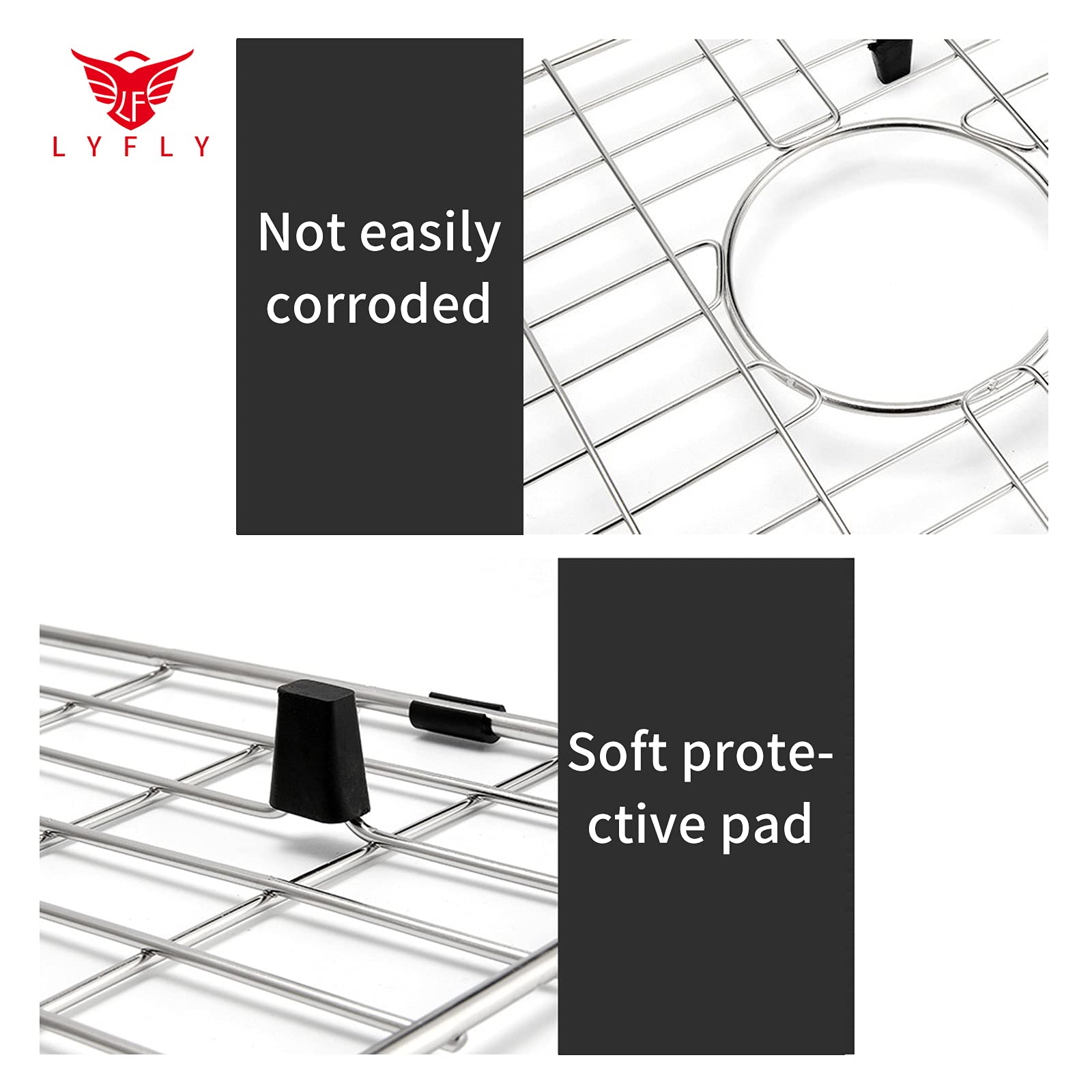 LYFLY 12.6×14.6 inches with Rear Drain for Sink, Kitchen Sink Grid, Stainless Steel sink protector, sink rack, Sink Mat, sink protectors for kitchen sink S-