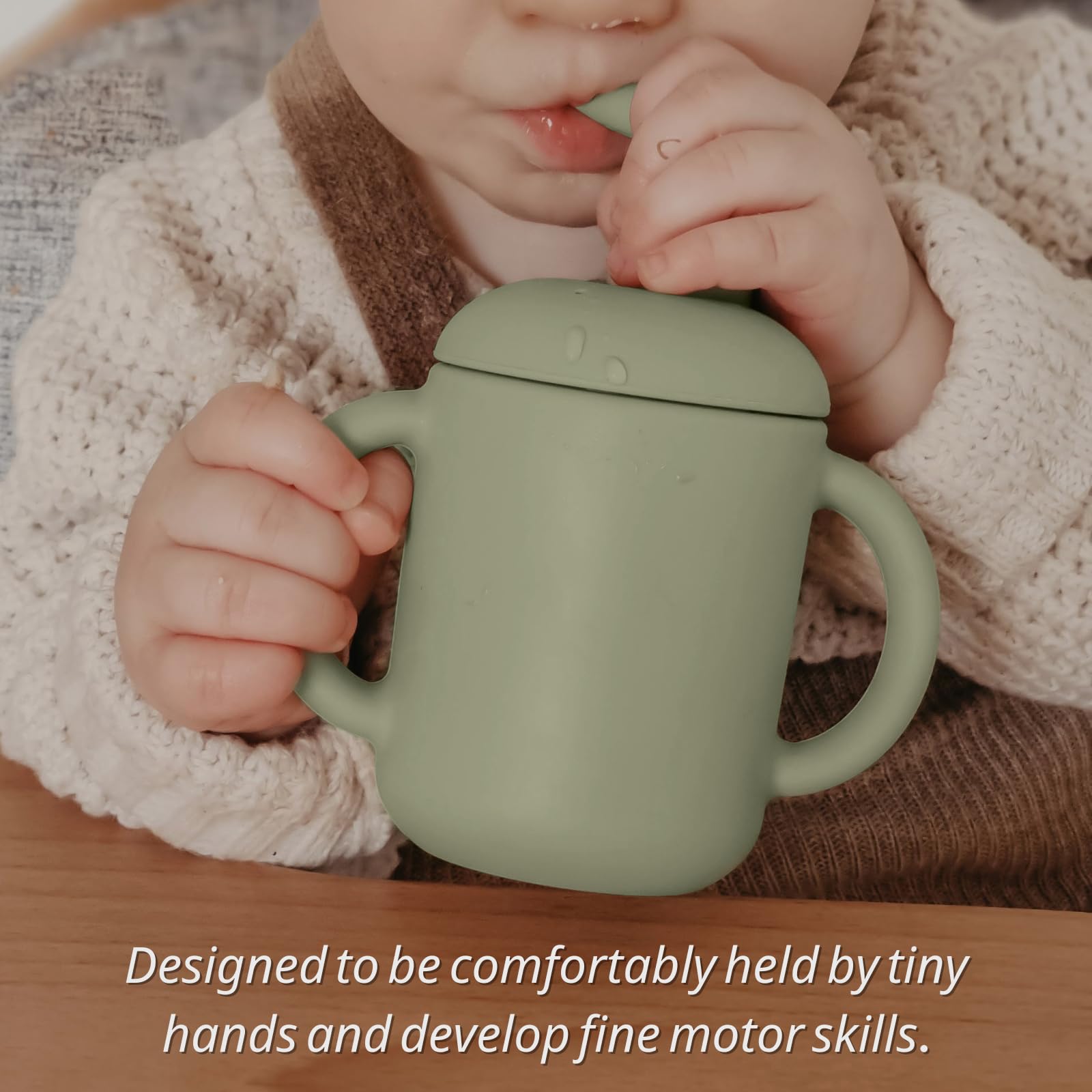 Mintlyfe Baby Trainer Cup, Food Grade Silicone Training Cup with Anti-Drop Straw and Non-Slip Handes, BPA-Free, Unbreakable, Spill Proof Sippy Cup for Toddlers, 4 oz (Sage)