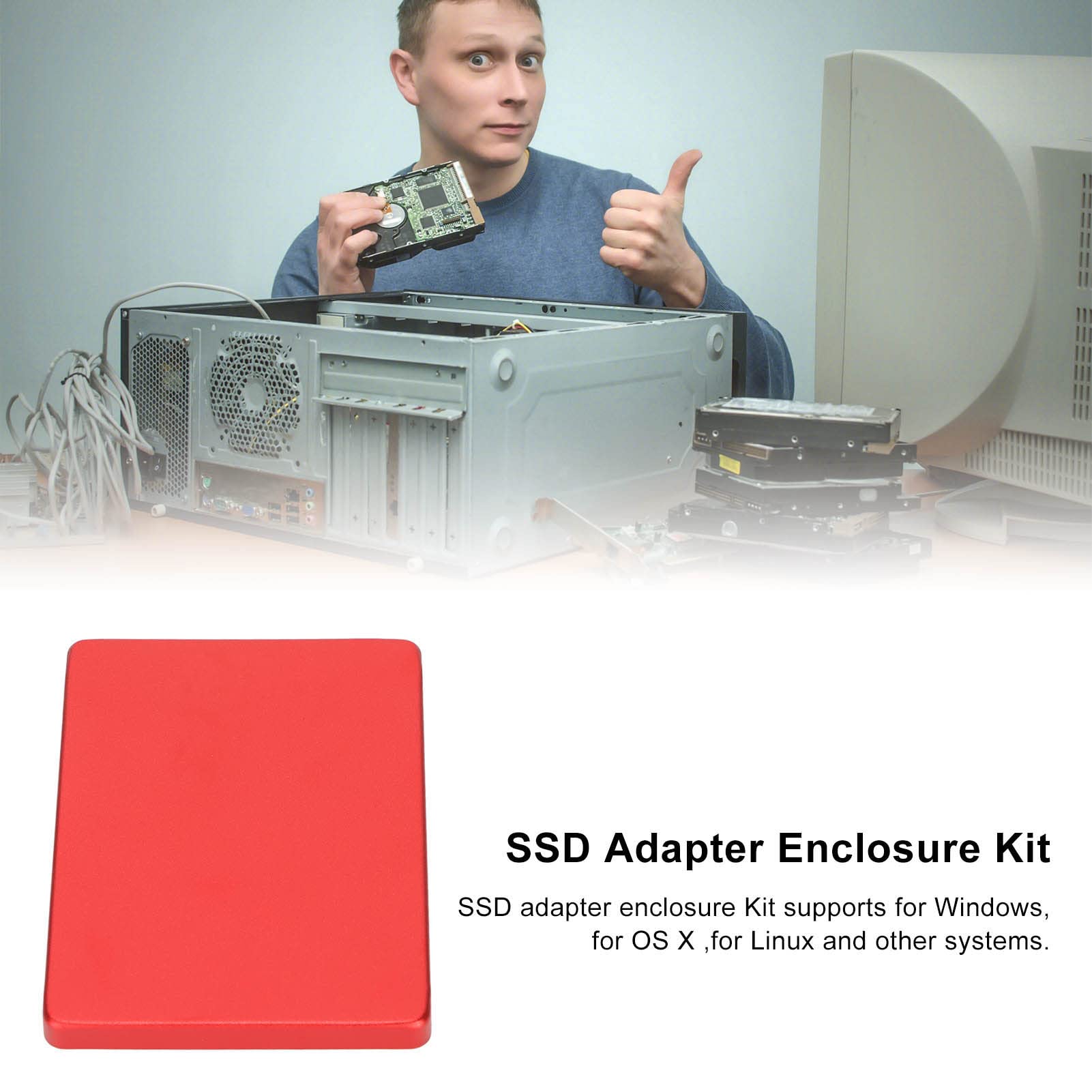 MSATA to SATA3.0 Hard Drive Adapter Card, Aluminum SSD Adapter Enclosure High Heat Dissipation for Home for Desktop Computer Red