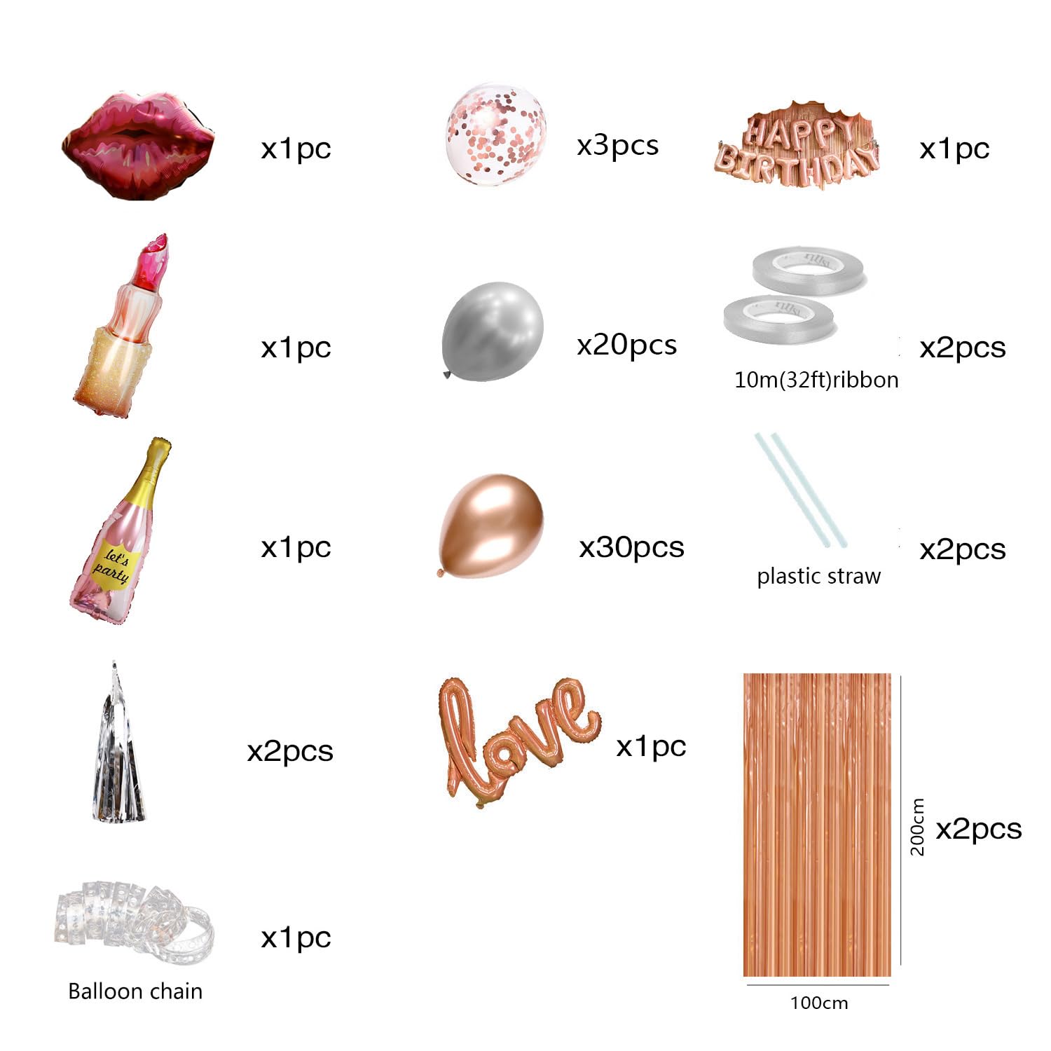Rose Gold birthday decorations for women ,happy birthday party decorations for girls,Rose Gold Fringe Curtain,happy birthday banner,happy birthday balloon,happy birthday balloon letters