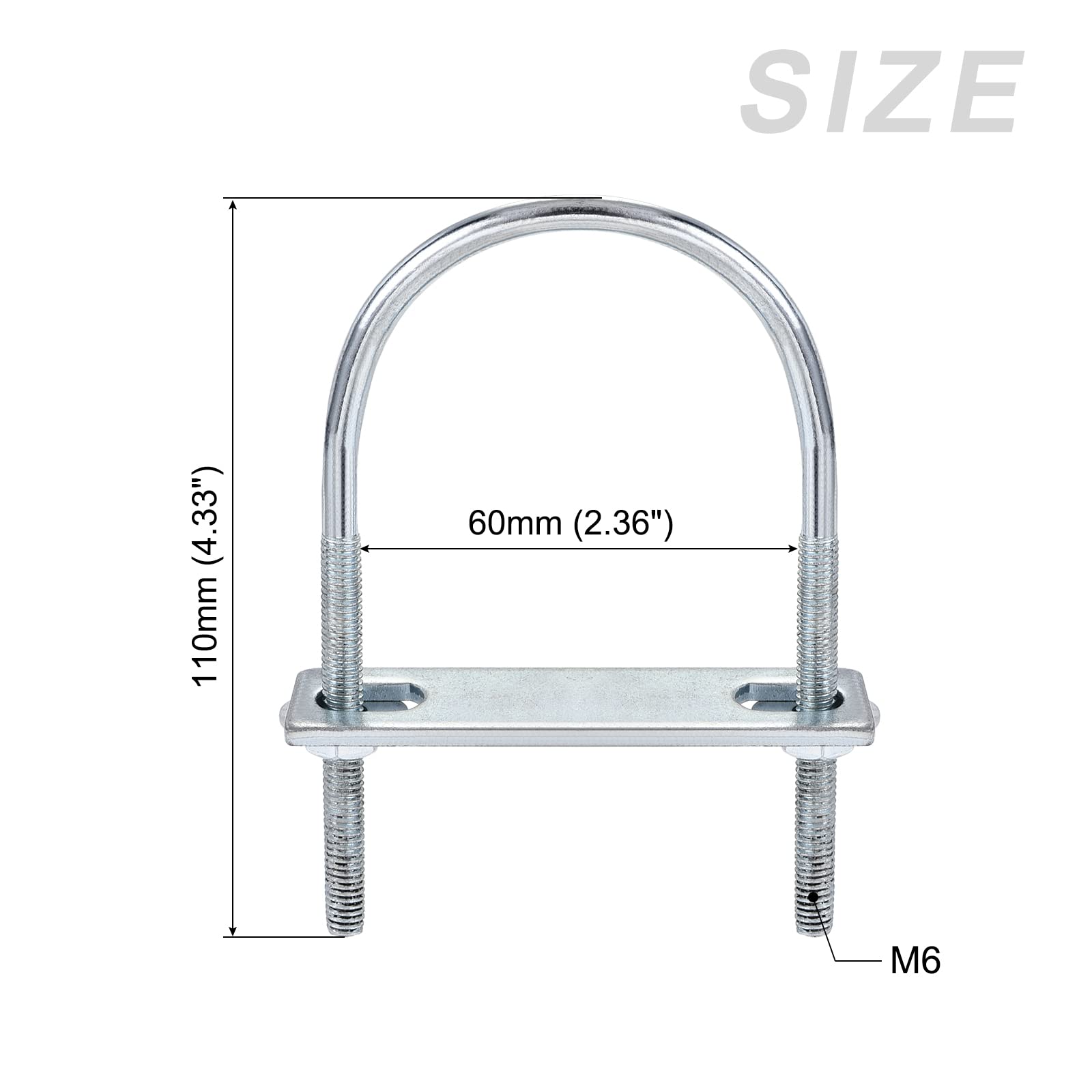 METALLIXITY U Bolts 4 Sets (M6x70x120mm), Round U Bolt Steel with Accessories - for Construction, Pipe