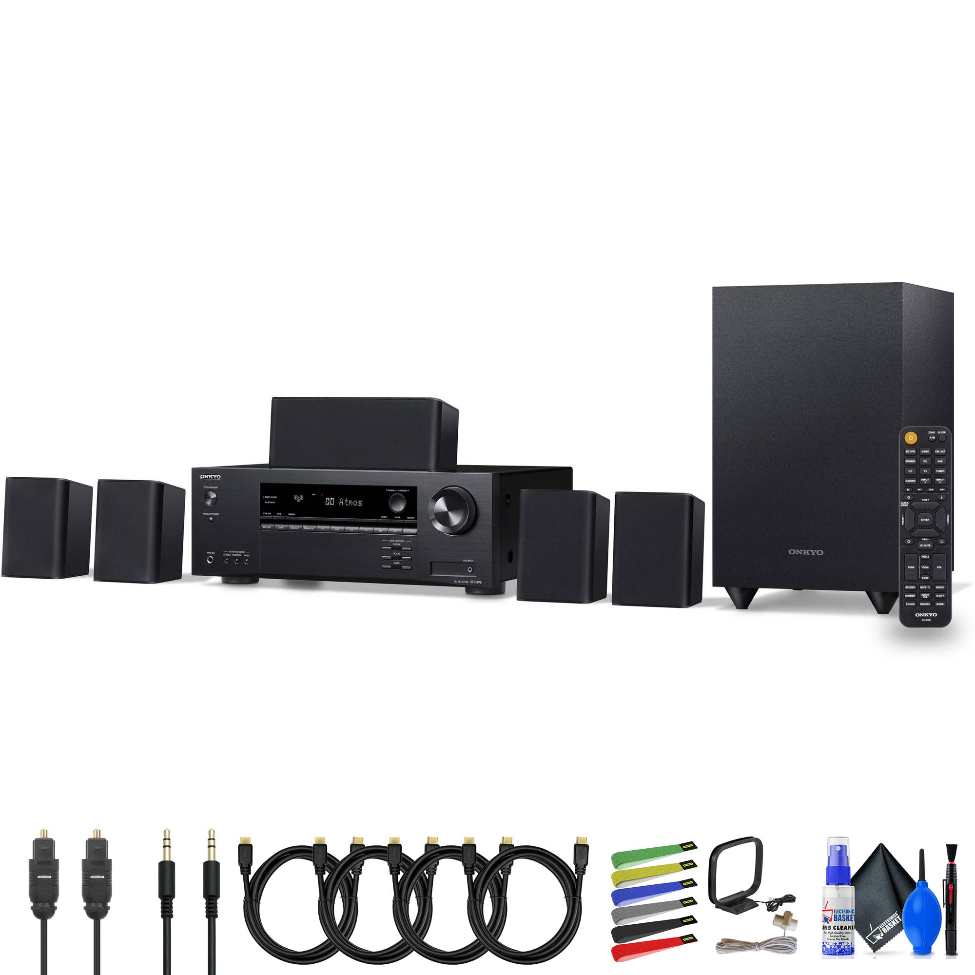 Onkyo HT-S3910 5.1-Channel Home Theater System (HTS3910) + Optical Audio Cable + AUX Cable + Cable Straps + Cleaning Kit + 4 x HDMI Cable + More