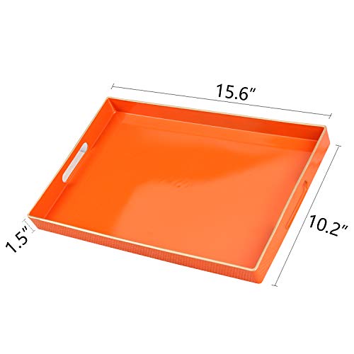 Zosenley Decorative Tray, Rectangular Plastic Tray with Handles, Modern Vanity Tray and Serving Tray for Bathroom, Kitchen, Ottoman and Coffee Table, 15.6β x 10.2β, Orange
