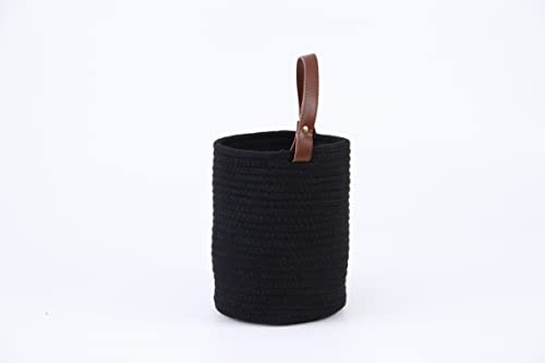 JJSQYLAN Hanging Basket(2Piece) Wall Woven Cotton Rope Storage Basket with Leather Decorative Baskets Organizer for Kitchen Office Bedroom,Plants,Towels, Toys